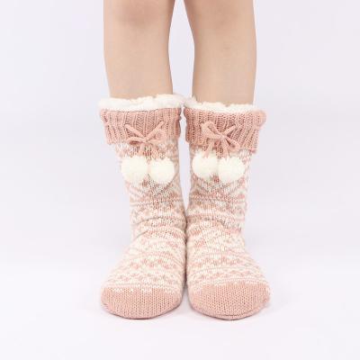 China Winter Knit Women Anti Slip Thick Sherpa Lined socks Thermal Fuzzy Christmas solid color Slipper Socks for sale