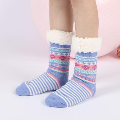 China winter adult warm non skid socks stripe patterned patchwork color socks soft fuzzy socks for women for sale