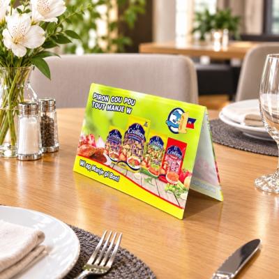China Custom V Shape Acrylic Tabletop Sign Holders UV Printing For Restaurant Business for sale