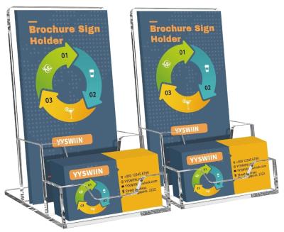 China Acrylic Brochure Holder Freestanding Stand with Business Card Pocket Desktop for Flyers Menus for sale