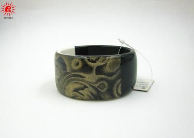 China Wide Black Bangle Resin Bracelet For Grandmother , Vintage Pattern for sale