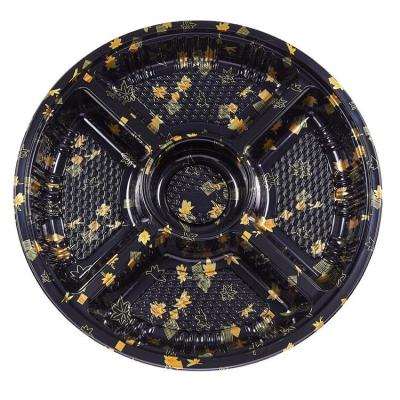 Cina Compartimenti dorati della foglia di acero 5 del chiaro di sushi del contenitore modello di plastica del nero con il coperchio in vendita