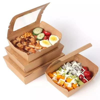 Cina Trasparente riciclabile asportabile della scatola di pranzo degli alimenti a rapida preparazione della macedonia della carta kraft della finestra in vendita