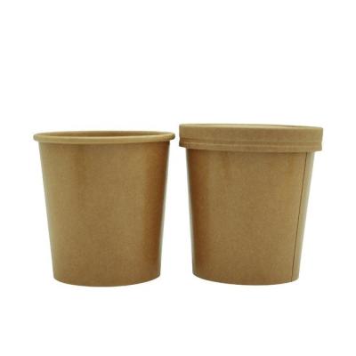 中国 茶色の紙製アイスクリームカップ 16オンス クラフト紙製蓋付き スープ容器 販売のため