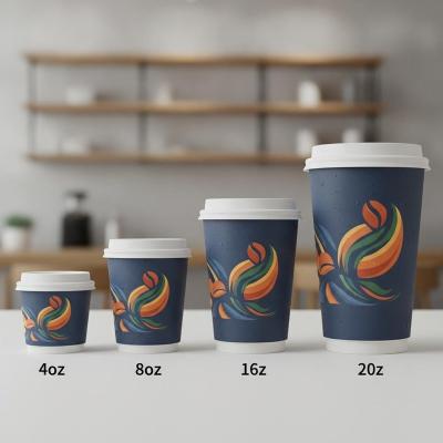China Custom Logo Printed Paper Coffee Cup Full Color HD Branding Hot Drink 4oz 8oz 12oz 16oz 20oz for sale