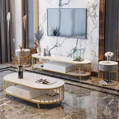 China Marble Oval Hotel Room Cabinets Hollowed Out Metal TV End Table Media Cabinet for sale