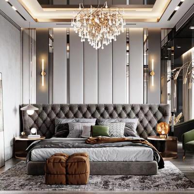 Cina re cinque stelle Size Bed di legno solido di griglia del nero del doppio della mobilia della camera da letto dell'hotel in vendita