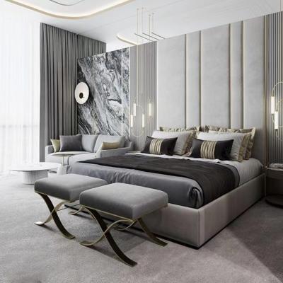 China Cama de linho da tela da casa de campo luxuosa moderna comercial do apartamento da mobília do quarto do hotel à venda