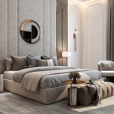 China Cama de linho da tela da casa de campo luxuosa moderna comercial do apartamento da mobília do quarto do hotel à venda