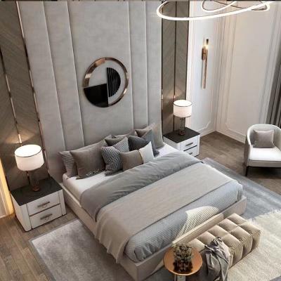 China Cama de linho da tela da casa de campo luxuosa moderna comercial do apartamento da mobília do quarto do hotel à venda