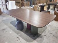 China Customized Walnut Color Metal Base Dining Table Rectangular Shape for sale