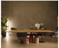 China Customized Walnut Color Metal Base Dining Table Rectangular Shape for sale
