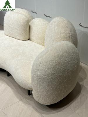 China Shaped Fabric Velvet 3 Seats White Plush Sofa For Hotel Room Home Villa for sale