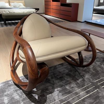 China Black Walnut Recliner Armchair Balcony Lazy Chair Leisure Solid Wood Chair for sale