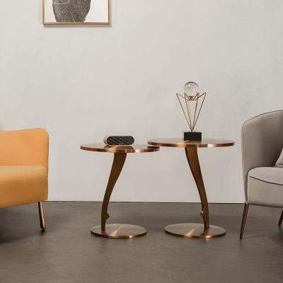 China Class Brushed Brass Stainless Steel Side Table Small Round Table Coffee Table for sale
