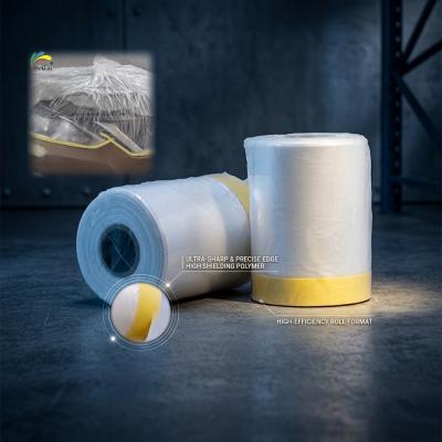 China Meklon Car Spray Paint Special High Shielding Plastic Masking Film Roll Pre Pasting Construction Protection Preferred for sale
