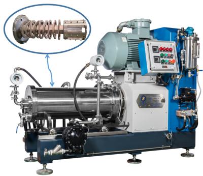 China High Flow Disc Type 45kw Horizontal Bead Mill / Sand Mill 100L Capacity With Steel Discs for sale