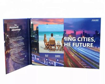 China Custom Video Book with Lcd Screen Triple Fold Video Brochure 7 Inch Screen 1500mAh for sale