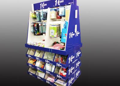 China corrugated display PDQ pallet display stand with hooks and compartments POP displays for sale
