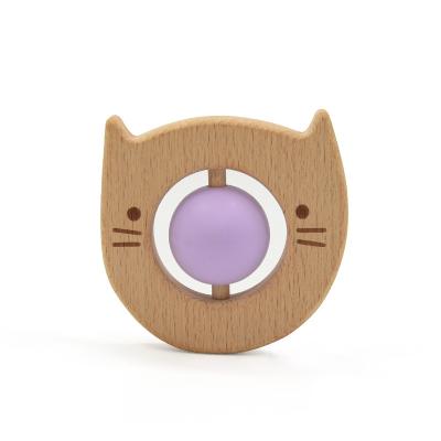 Китай Портативная 8cm деревянная форма киски шарика вращения трещотки Teether силикона продается