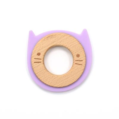 Cina Giocattoli sensoriali di masticazione di Cat Shaped Wooden Silicone Ring LFGB per i bambini mettenti i denti in vendita