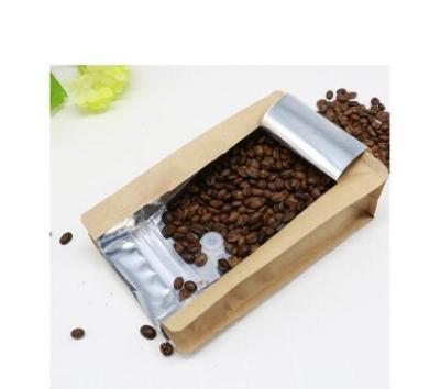 China Coffee 100g resealable zipper stand up foil lined kraft paper coffee bag with valve for sale