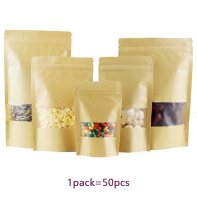 China Doypack Resealable k Brown Kraft Paper Standing Up Pouches Food Grade Packaging Zipper Bags With Frosted Window for sale