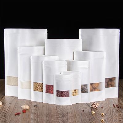 China Stand up Food Packaging White Kraft Paper Zipper Bag With Clear Window for sale