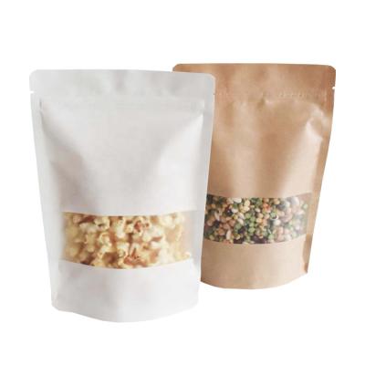 China Doypack k Brown White Kraft Craft Paper Standing Up Pouches Food Packaging Zipper Bags With Window for sale