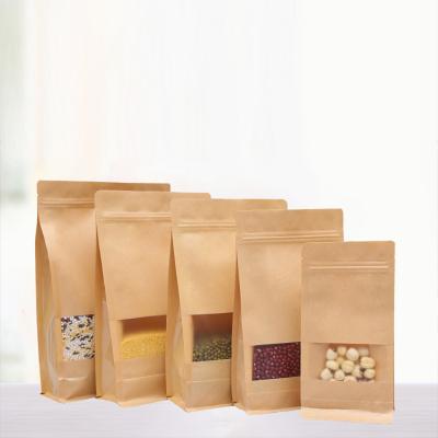 China Flat Bottom Clear Window Food Package Brown Kraft Paper Bag for Snack for sale