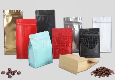 Eight-sided flat bottom black aluminum foil k bags stand up pouches with air valve  for coffee bean