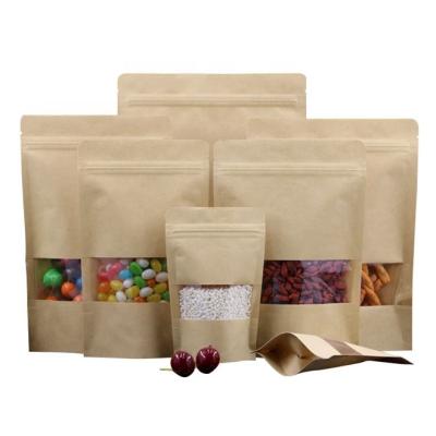 China Doypack k Brown White Kraft Craft Paper Standing Up Pouches Food Packaging Zipper Bags With Window for sale