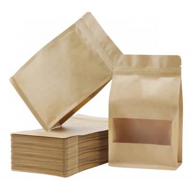 China Custom printed Flat Bottom zipper pouch kraft paper bags with window for sale