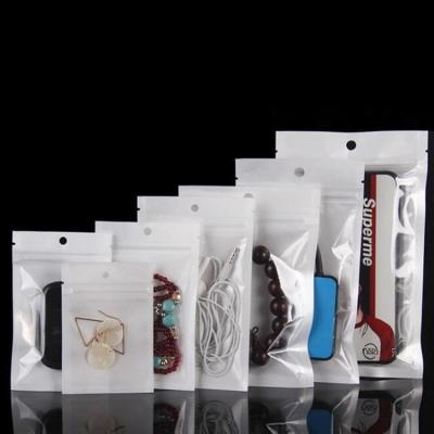 China Translucent White Pearl Film Phone Case Resealable Zipper Packaging Bags With Hanging Hole for sale