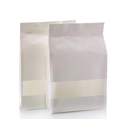 China matte resealable zipper top food spot packaging bags flat bottom white kraft paper bags with rectangle window for sale