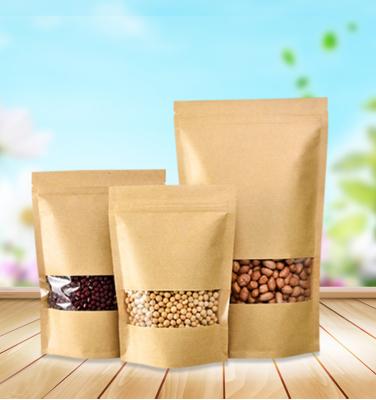 China Ziplock Brown White Kraft Craft Paper Standing Up Pouches Food Packaging Zipper Bags With Window for sale
