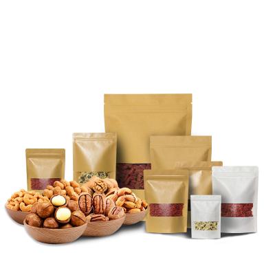 China Biodegradable Eco Friendly Food Stand Up Pouch White Brown Kraft Paper Zipper Bag with Window for sale