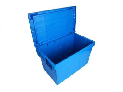China Foldable Stackable Nestable Plastic Bins Heavy Duty Plastic Storage Tote Box With Hinged Lid for sale