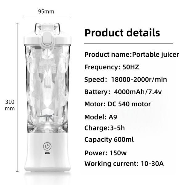 Quality 600 ml Water Bottle USB Electric Smoothie Juicer Blender Cup for Kitchen Home for sale