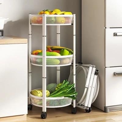 China Black and White Floor-standing Round Storage Rack 3-layer Fruit Vegetable Basket Snack with No Installation Required for sale