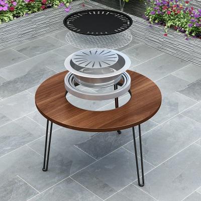 China 60x45CM Foldable Multifunction Camping BBQ Grill Outdoor Picnic Round Folding Table with Customized Logo for sale