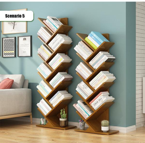 Quality 2 Layers Standing Tree Bookshelf Wooden Bookshelves Storage Rack for CDs Movies for sale