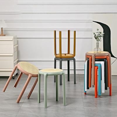 Quality Wholesale Plastic Stools Household Stackable Round s Modern Simple Living Room Dining Spare Rattan-like Weavingfor sale