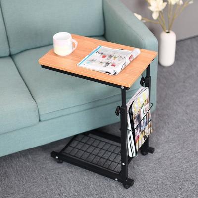 China Student Study Height Adjustable Computer Desk Wooden Modern Cheap Coffee Table with Wheels Laptop Stand Work Station for sale