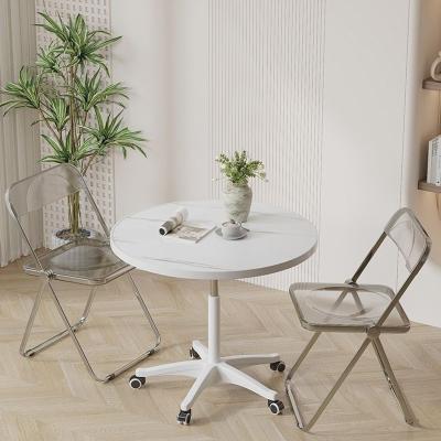 China Dining Table Small Side Coffee and Living Room Home Modern Design Adjustable Height Round Rolling Rack for Easy Movement for sale