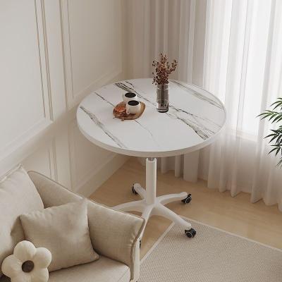 China Dining Table Small Side Coffee and Living Room Home Modern Design Adjustable Height Round Rolling Rack for Easy Movement for sale