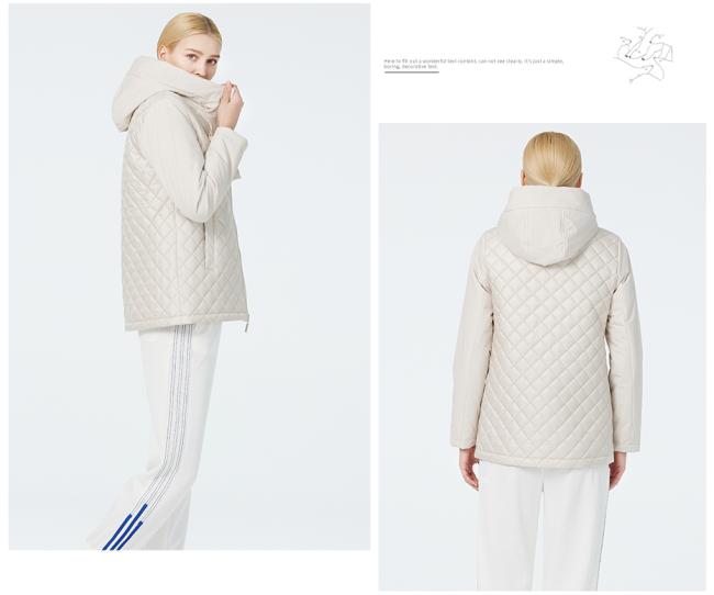 Fashionable Woman Sping Autumn Coat with Non Stitching Design and Windproof Hood, BEIGE COLOUR
