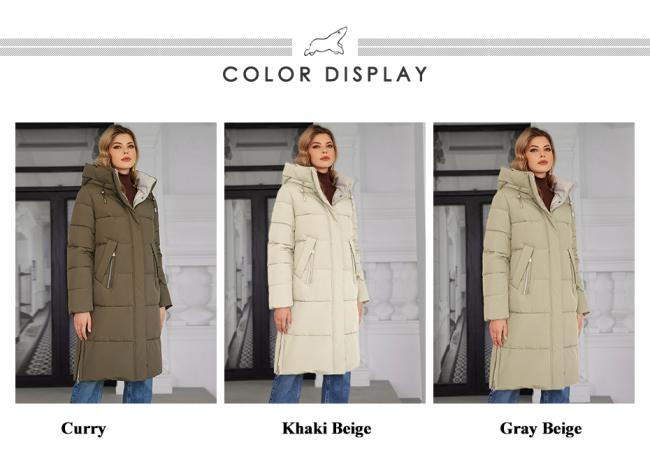 Classic Contrast Color Medium Length Thickened Down / Cotton Jacket, lower knees length, water proof, windproof black women coat, ,