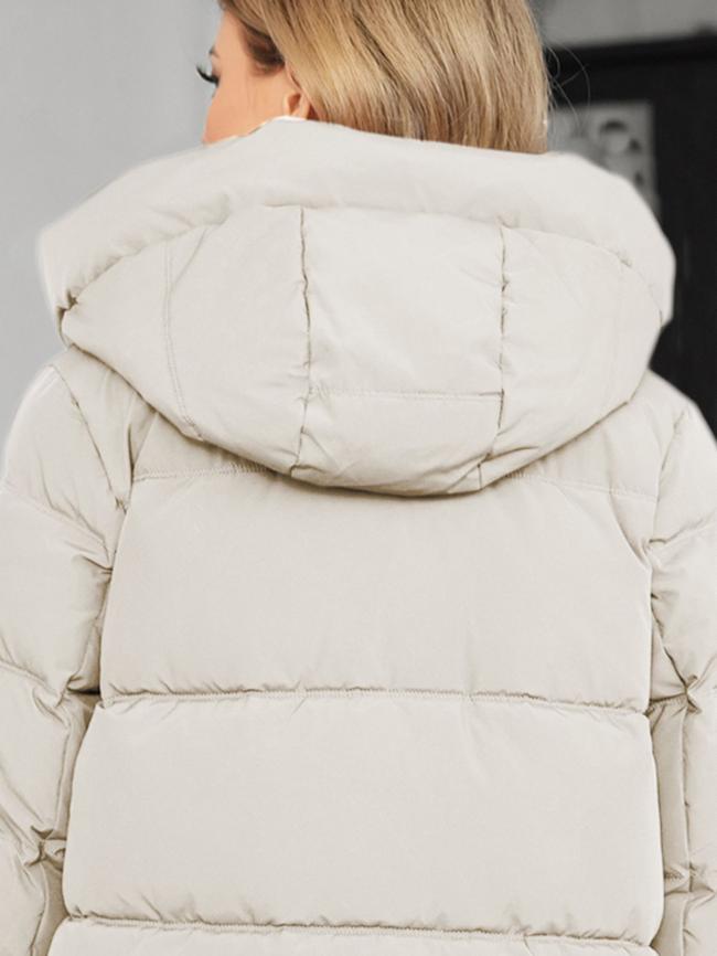 Classic Four Pocket Mid-Length Thickened Down Jacket, machine washable, woman winter coat, down jacket, bio down jacket, dark colour，bio fluff coat