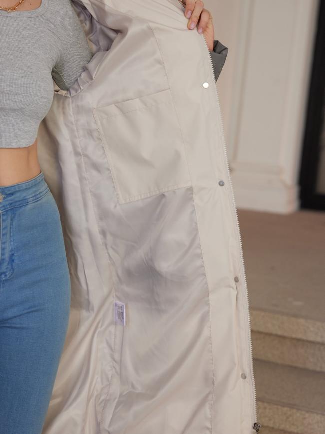lower knees Length, Thickened Down / Cotton Jacket, water proof, windproof black women coat, inside-outside contrast colours